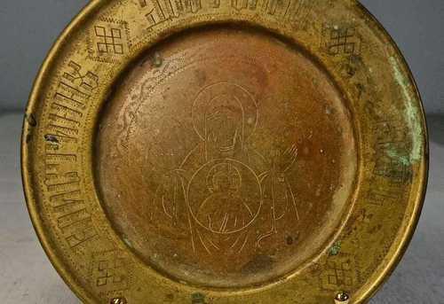 Тарелка старинная с Иконой Знамение и Надписями