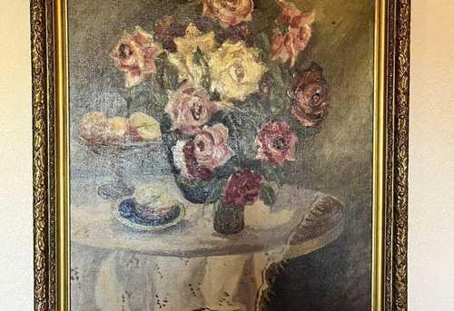 Антикварная Картина 19 века Цветы