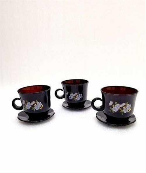 Чайные пары,тёмное стекло 3 пары(#348)