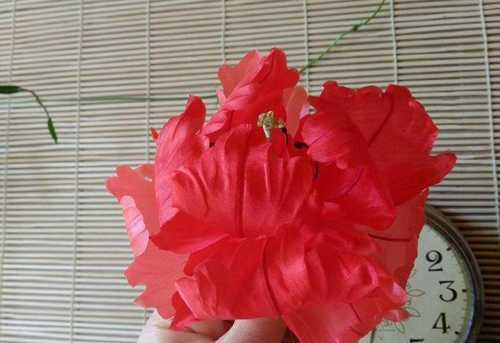 Брошь цветок из ткани Пион Тюльпан 14 см Шелк
