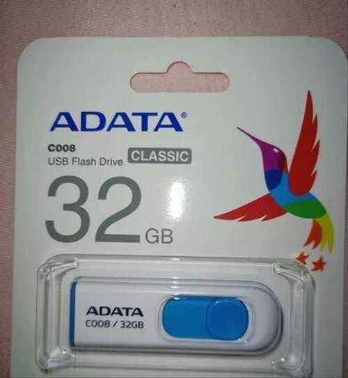 Флешка 32Gb USB 2.0, adata C008, белый/синий