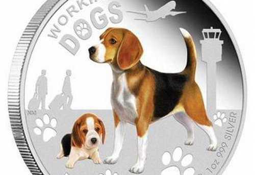 Монета Служебные собаки Бигль Тувалу 2011г серебро