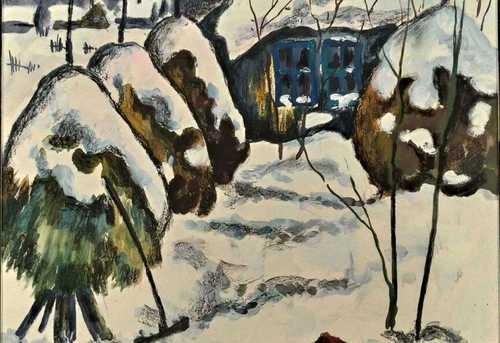 Картина Суханов А Г "Зимний дворик" к.м. 56х56 см