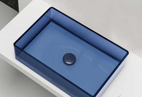 Раковина накладная прозрачная abber Kristall,синяя