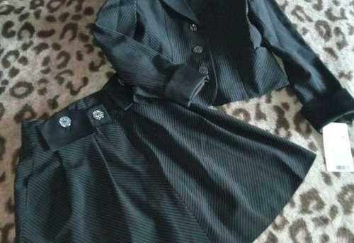 Новый школьный комплект 134(юбка/сарафан и пиджак