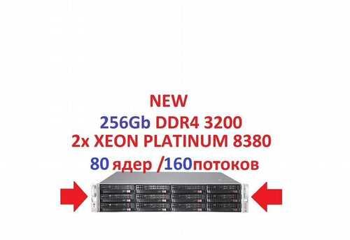 2x Xeon 8380 80 ядер/160 потоков / 256Gb / 2U