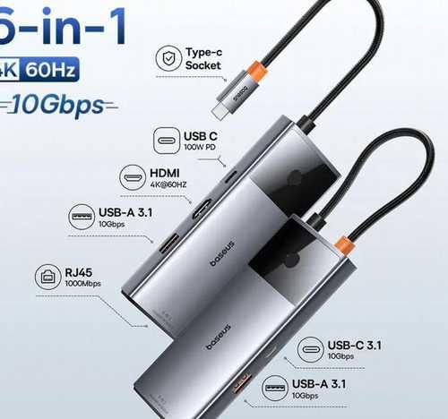 Usb hub baseus 6 в 1