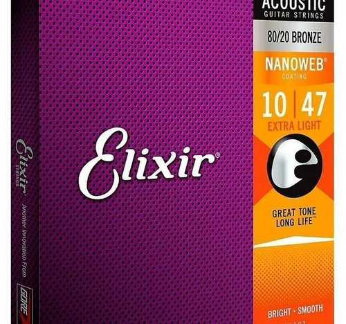 Струны для гитары Elixir 11002 NanoWeb Extra Light 10-47 80/20