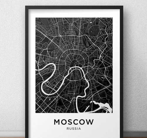 Постер карта города Moscow Москва на стену