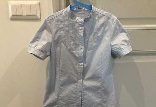 Блузка школьная хлопковая голубая, 140-146