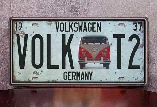 Сувенирная металлическая табличка Vw volkswagen T2