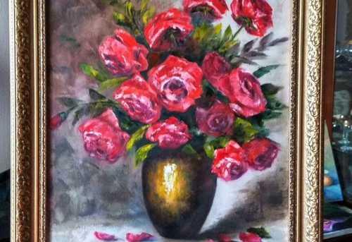 Картина маслом Розы букет цветов
