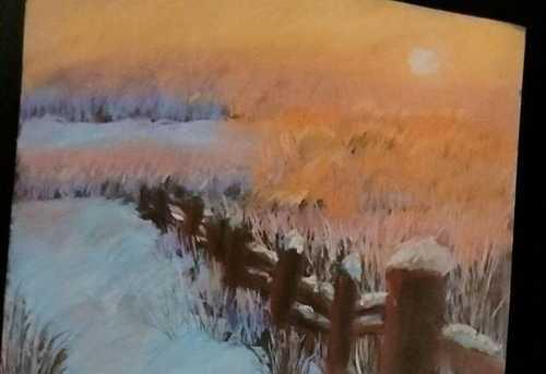 Картина зимний пейзаж (пастель)