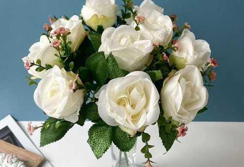 Роза искусственная, белые, 5 голов, букет 35 см, н