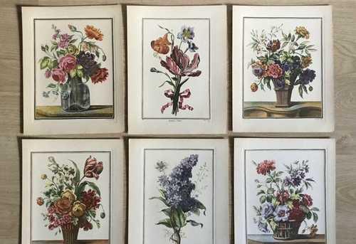 Гравюры цветные 1936 года Букеты цветы