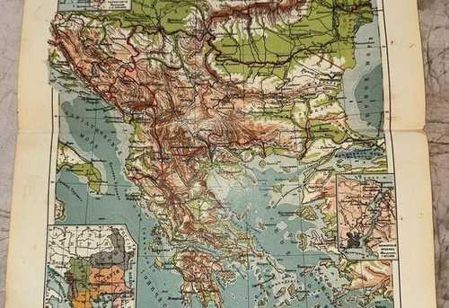 1912 Антикварная карта Балканский полуостров