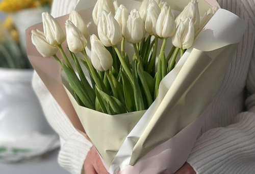 Тюльпаны белые, букет 19 шт