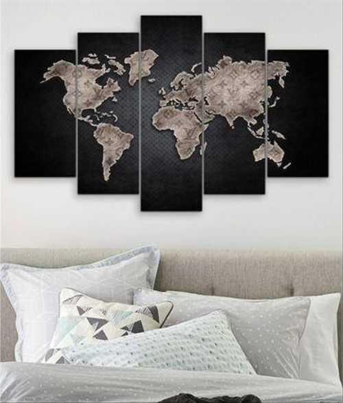 Модульная картина «Карта мира в черный тонах LV”