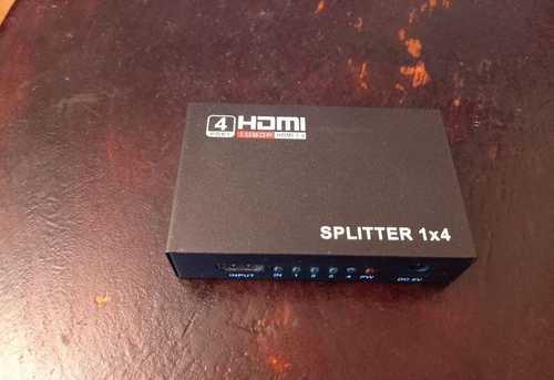 Сплиттер 1х4 hdmi1080 1.4, кабели для подключения