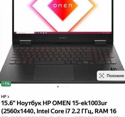 Игровой ноутбук hp Omen rtx 3070