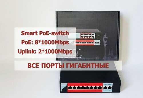 Коммутатор сетевой PoE 8+2 порта гигабитный