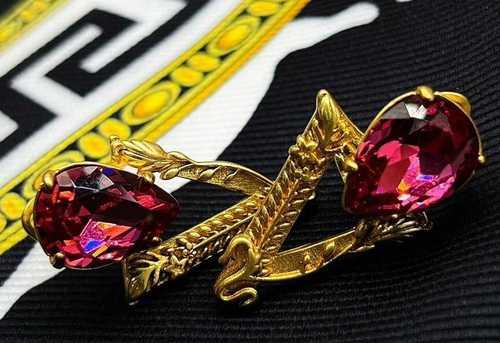 Серьги Versace розовый камень премиум качество