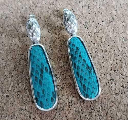 Серьги из серебра 925 пробы с кожей JV gallery