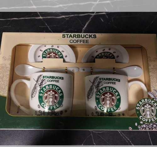 Набор чашек с блюдцами и ложками Starbucks