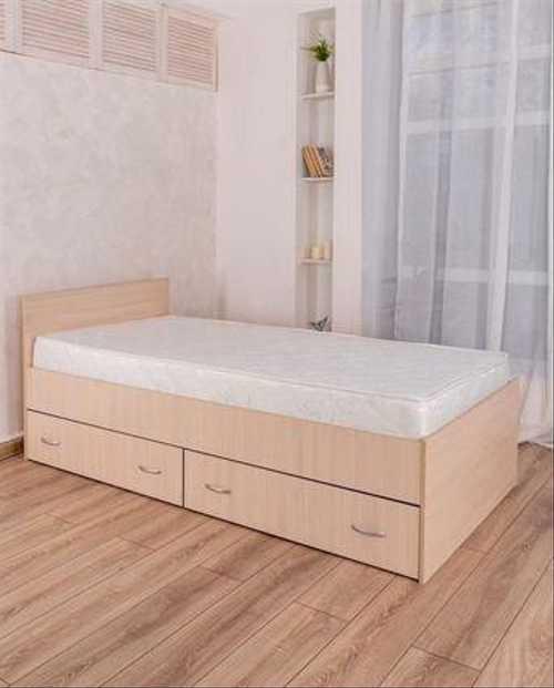Кровать с матрасом 90х200 Милена с ящиками
