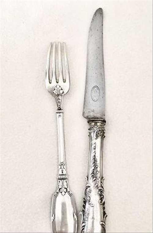 Набор вилка и нож серебро 1900 год