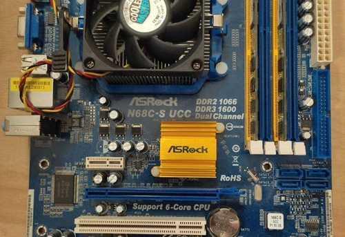 Материнская плата ASRock + процессор AMD + RAM 4гб