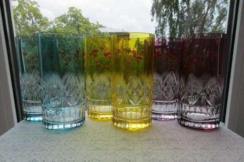 Набор стаканов Германия гдр цветное стекло хрустал