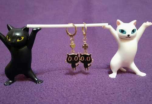 Серьги Котята чёрные и белые Бижутерия