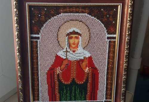 Икона ручной работы из бисера Св. мученица Лариса