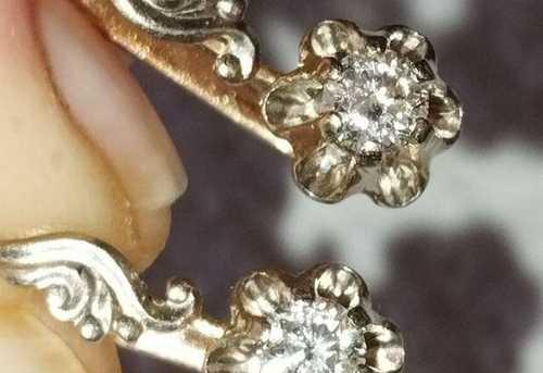 Золотые серьги с бриллиантами тюльпаны СССР