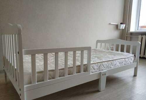 Кровать детская деревянная белая 150х70 + матрас