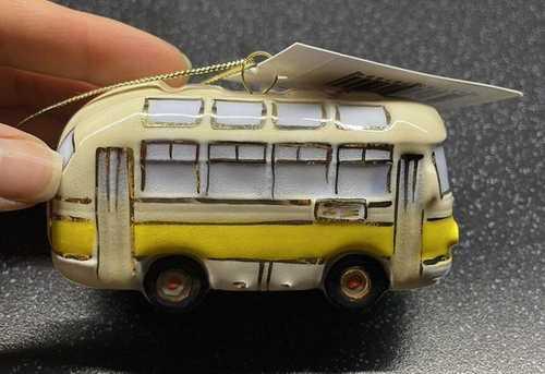 Елочная игрушка фарфор Желтый автобус