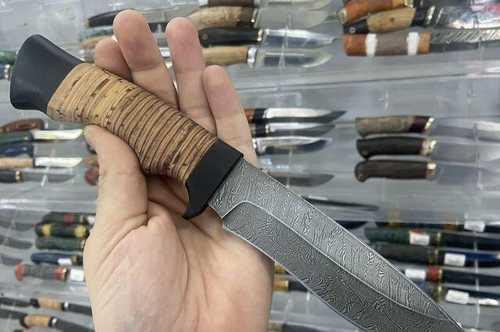 Нож Близнец Дамасская сталь,береста
