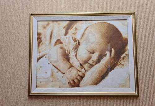Картина,вышивка крестом,подарок на рождение ребёнк