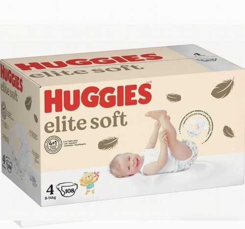 Подгузники huggies elite soft 4, 108 шт