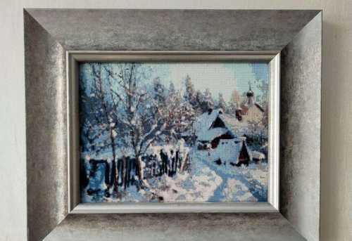 Вышитая крестом картина "Деревня зимой"