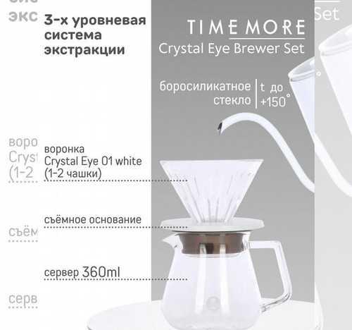 Набор для заваривания кофе Timemore Crystal Eye Brewer Set воронка Crystal Eye 01 white   сервер 360