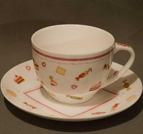 Чашка с блюдцем ручная роспись Приятного чаепития