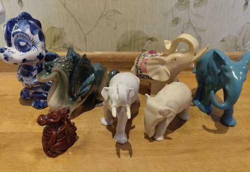 Фарфоровые статуэтки СССР слоны,драконы