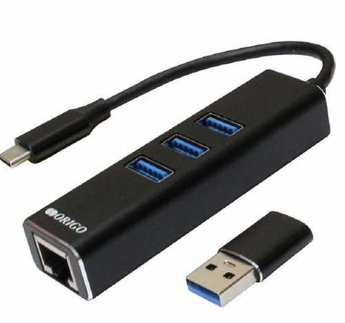 Origo OU330N/B1 Сетевой адаптер USB-C/Gigabit Ethernet с 3 портами USB 3.0(  переходник USB-C/USB-A)