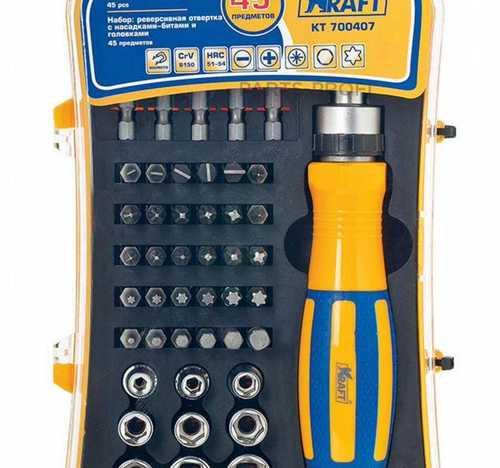 Kraft KT700407 Отвертка реверсивная с насадками 45 предметов kraft