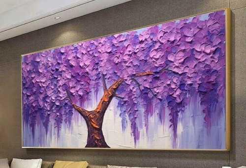 Текстурная картина маслом фиолетовое Дерево