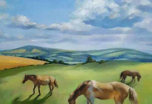 Картина маслом Пейзаж с лошадями