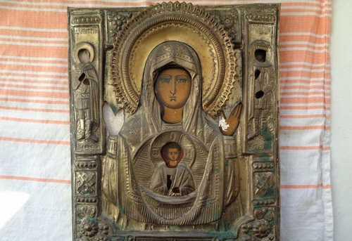 Икона Знамение Пресвятой Богородицы; оклад латунь