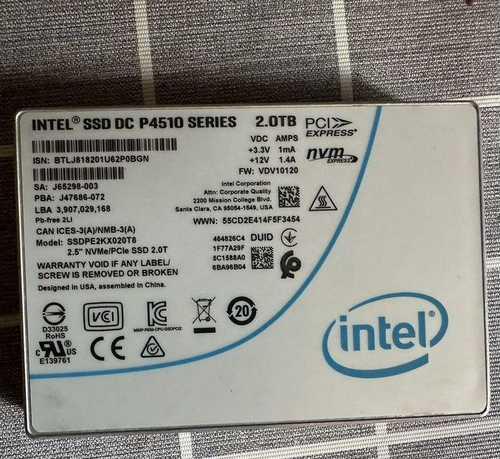 SSD intel DC P4510 2.0TB pcie nvme